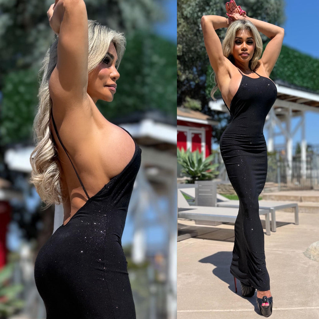 Connie's ***LIMITED*** "BLACK SPARKLE Maxi 🖤🖤🖤" SIDE CLEAVAGE and P – Connie's Fashion Vault