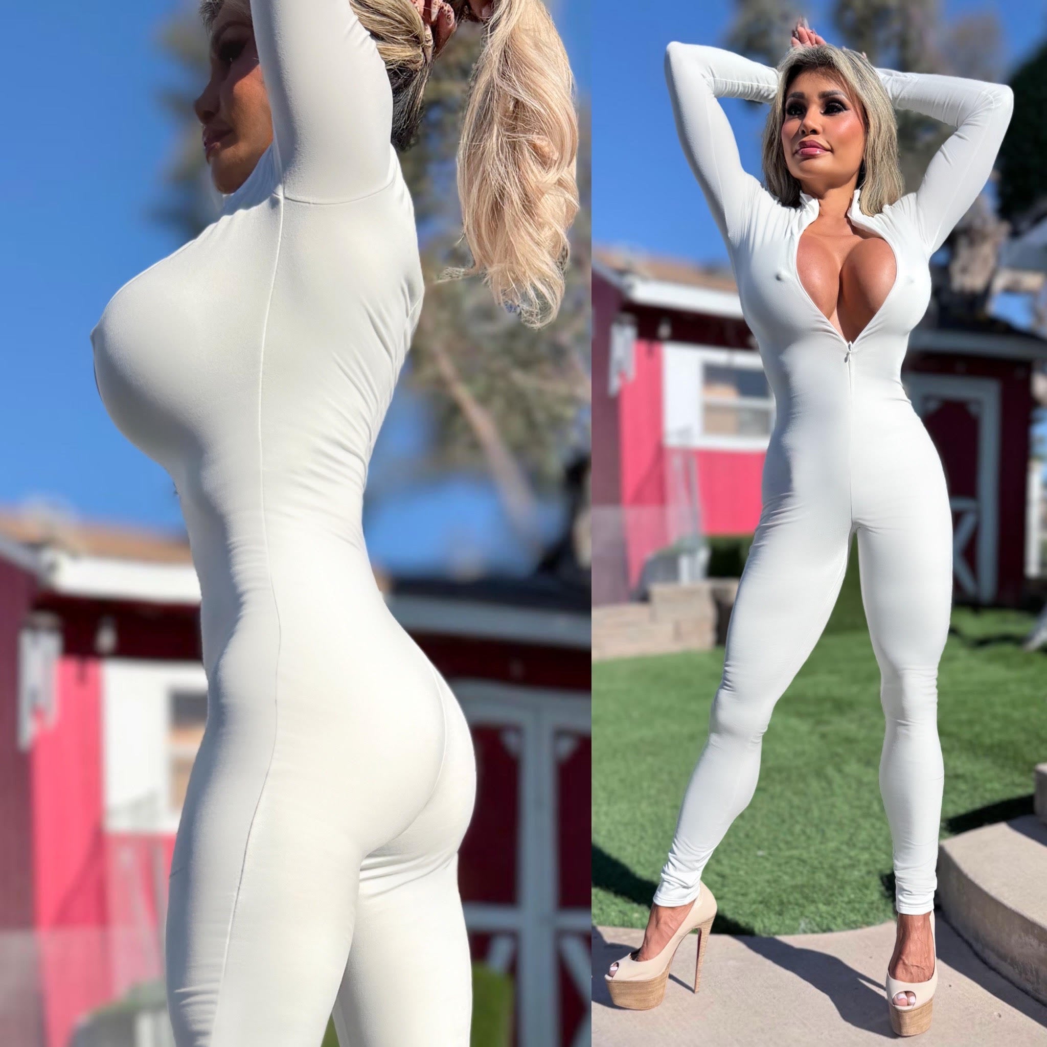 Connie's EXCLUSIVE "PURE WHITE Zip Front Jumpsuit" Double Fabric Suppo ...