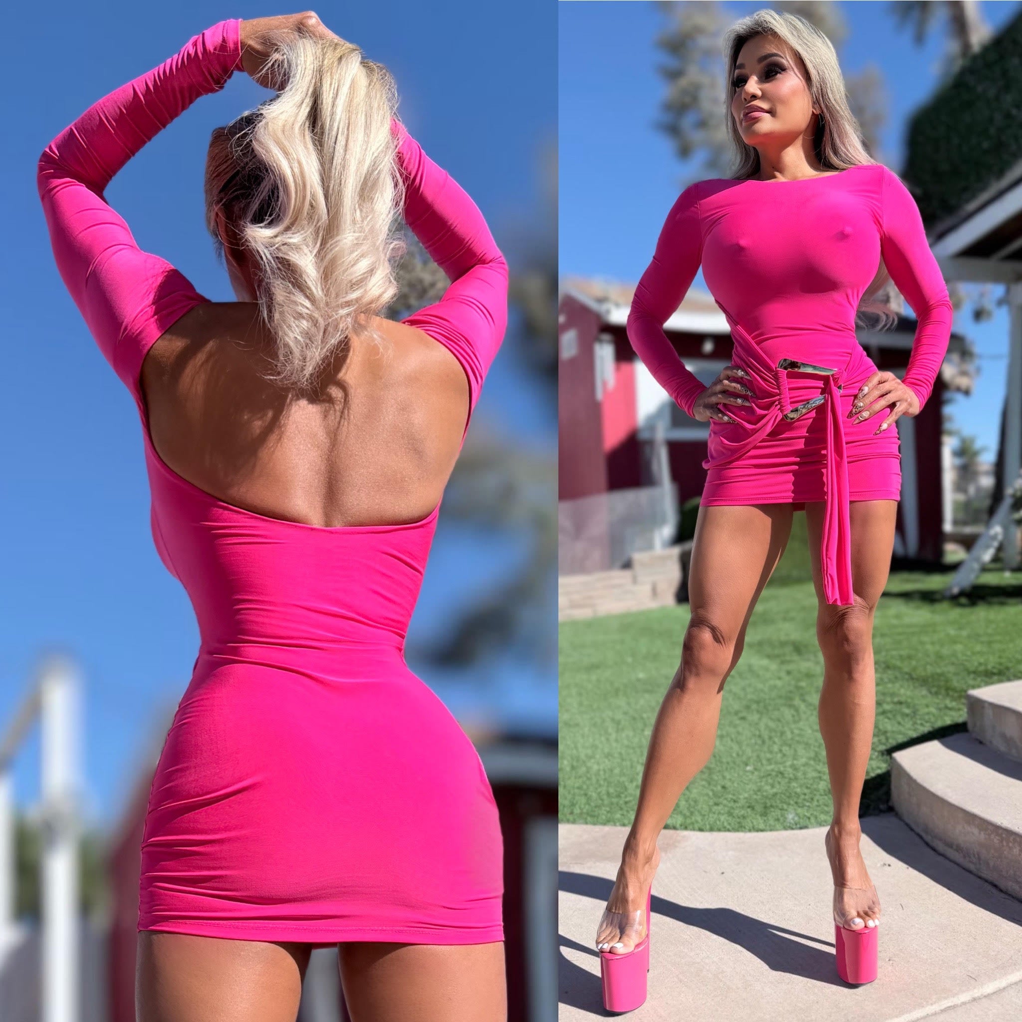 Connie's *EXCLUSIVE* "DARK PINK FAUX WRAP MINI" SUPER SHORT and TIGHT ...